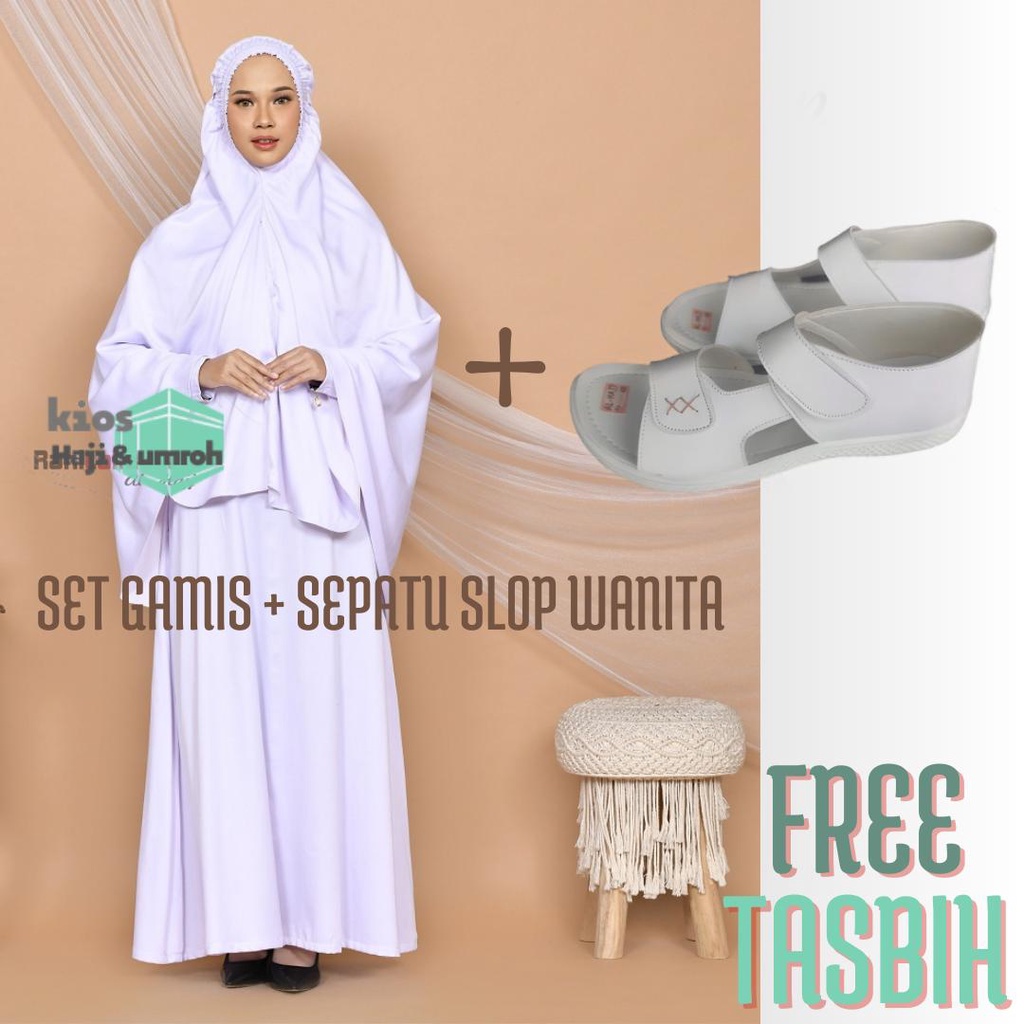 Jual Paket Hemat Setelan Gamis Ihrom Wanita Haji dan Umroh + Sepatu ...