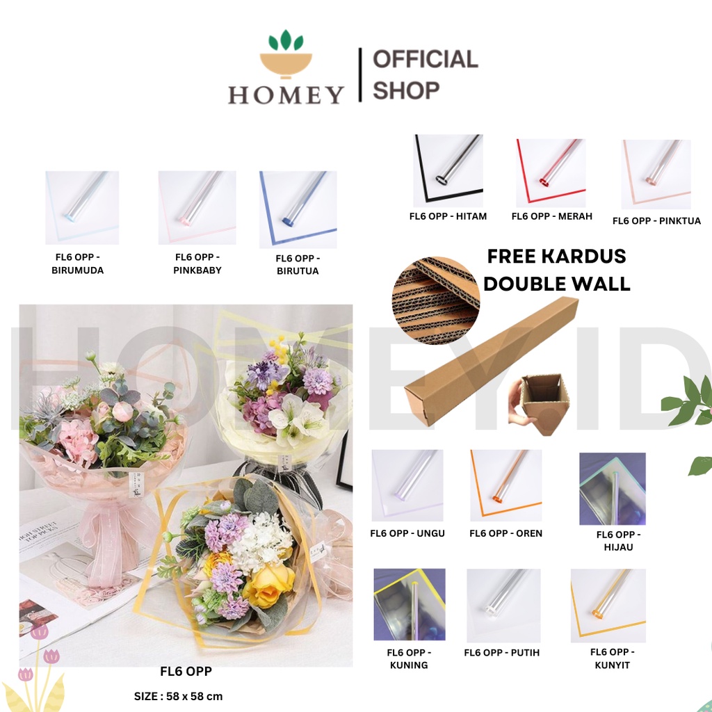 Jual HOMEY - FL6 OPP 5Lembar-Kertas Bunga Buket Transparan List WARNA ...
