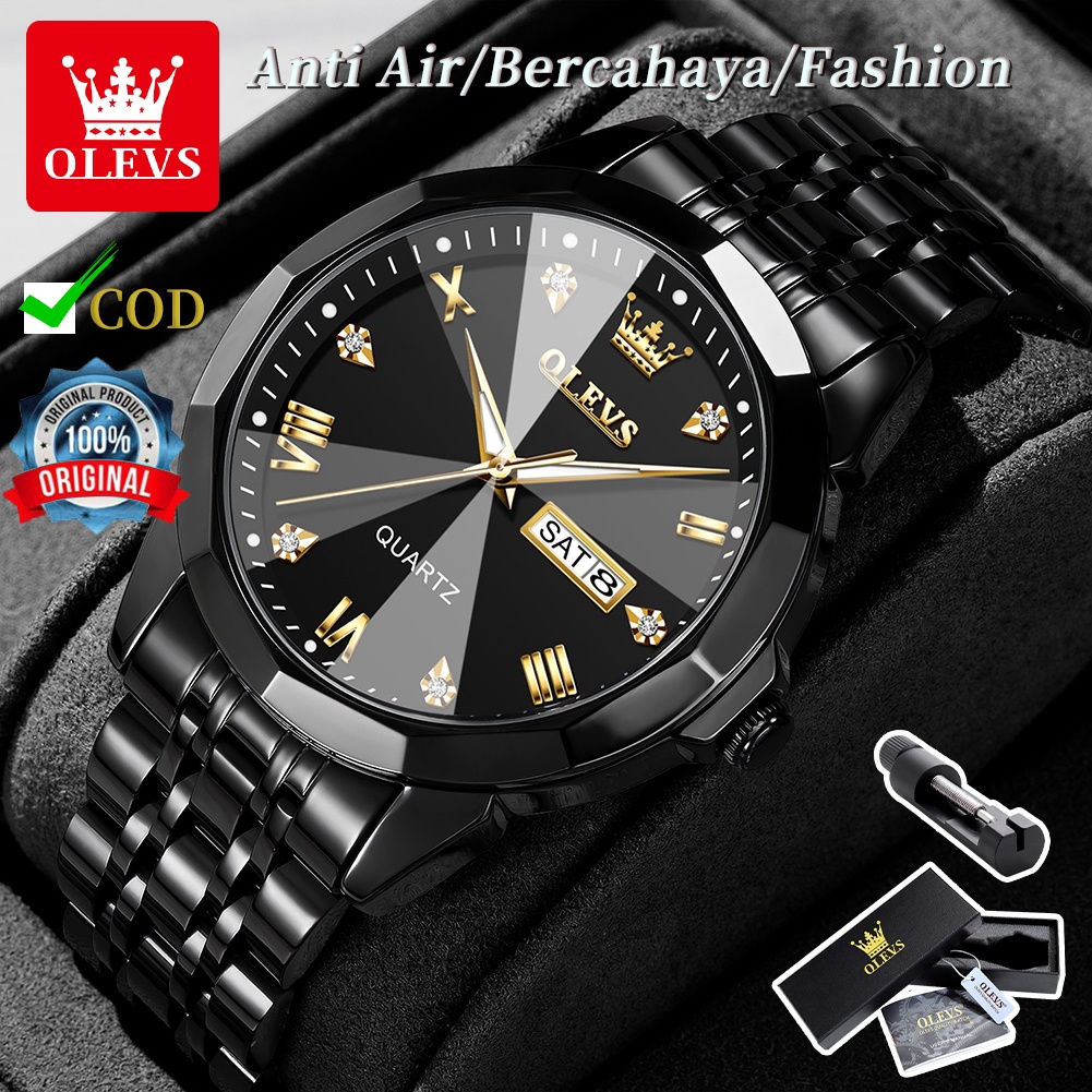 Jual OLEVS Jam Tangan Pria Anti Air Original Terbaru Led Mewah Hitam ...