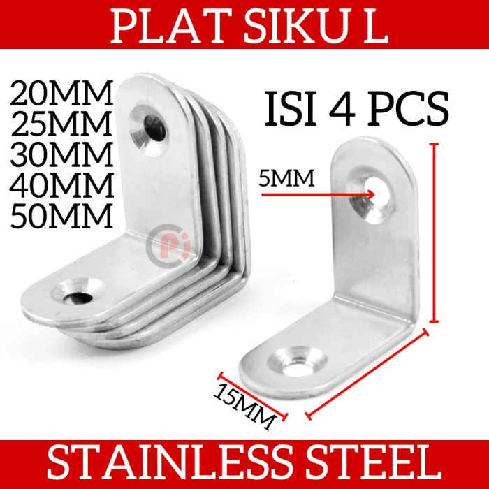 Jual Isi 4 Pcs Plat Siku Tebal Model L Bahan Stainless Steel Anti karat ...