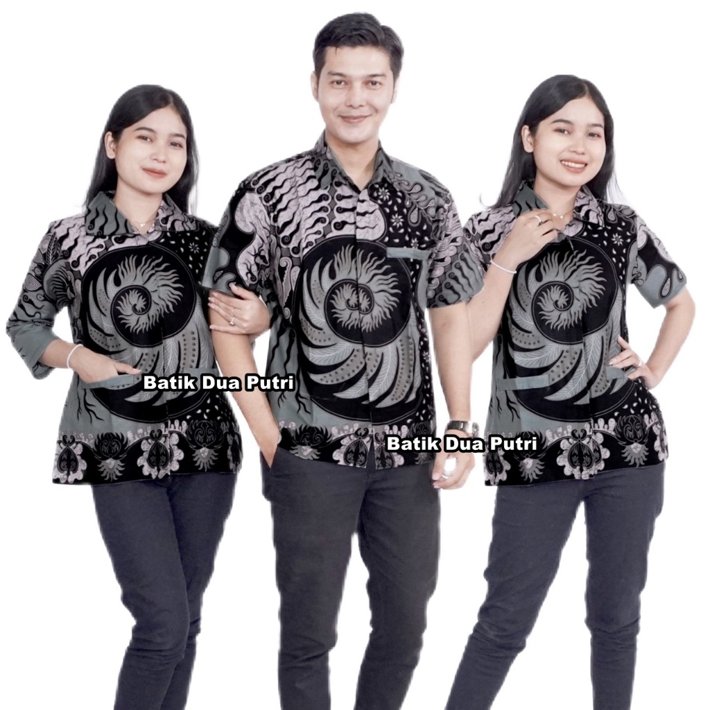 Jual Batik Couple Pria Wanita Atasan Lengan Pendek 7/8 Keong Ijo By ...