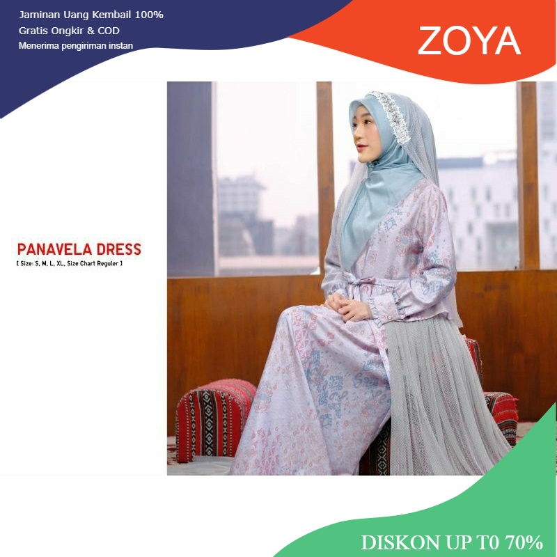Jual Zoya Panavela Dress - Gamis Muslim Wanita motif emboss mix brukat ...