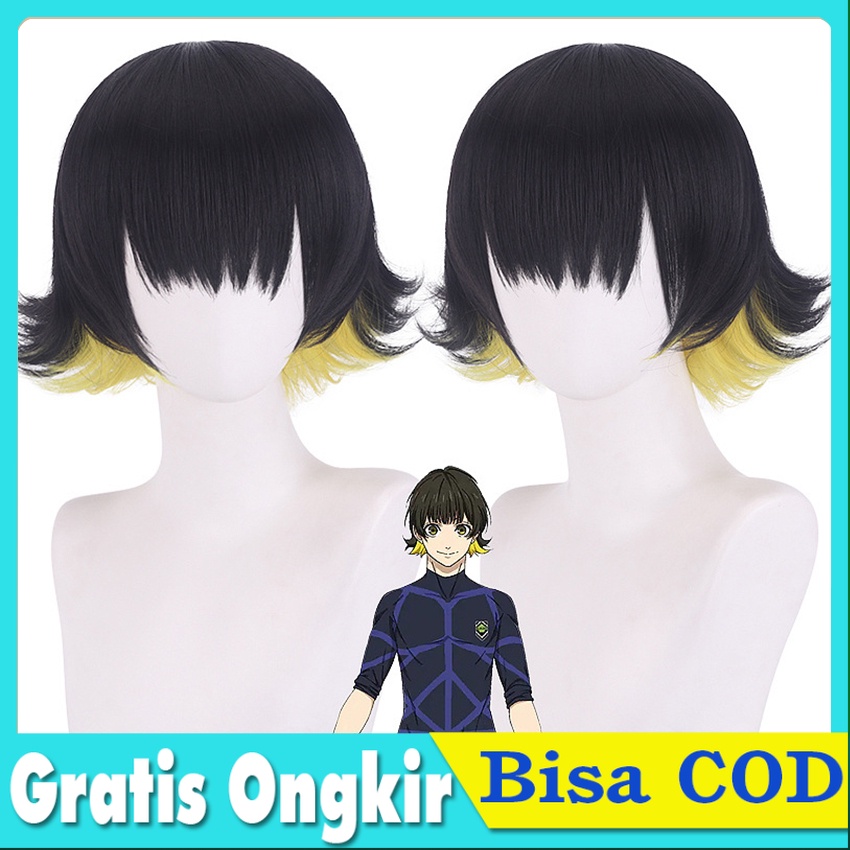 Jual Cosplay Wig Anime Blue Lock Bachira Meguru Hitam Kuning Ombre ...