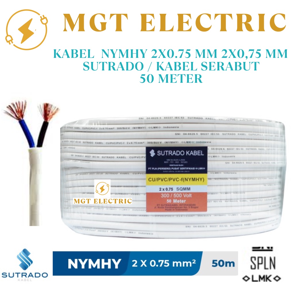 Jual KABEL NYMHY 2X0.75 MM 2x0,75 mm 50 Meter SUTRADO / Kabel Serabut ...