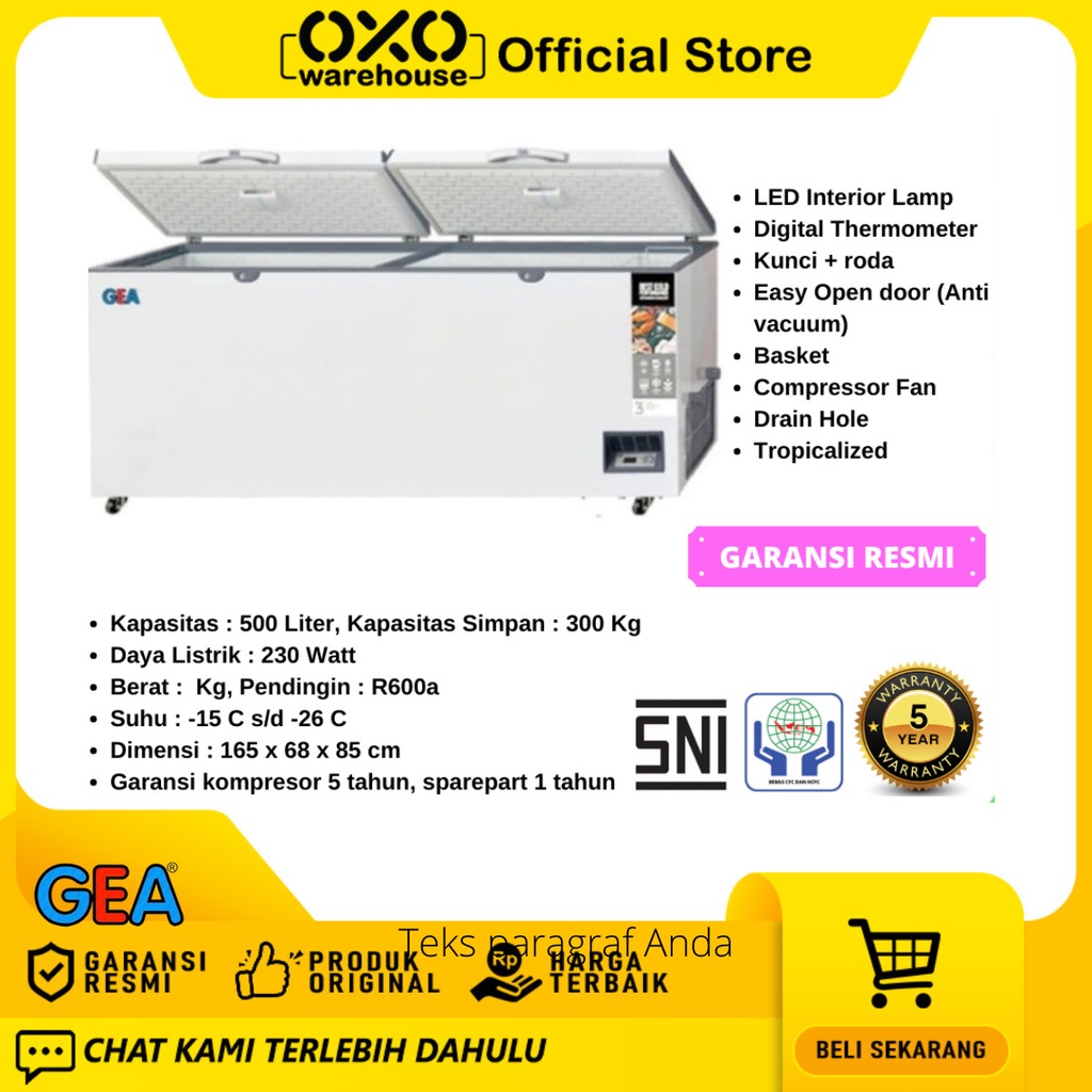 Jual GEA CHEST FREEZER AB-600R 500 LITER FREEZER BOX LOW WATT GARANSI ...