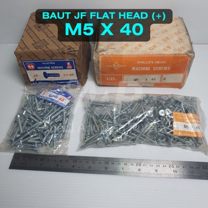 Jual Baut JF M5 x 40 Flat Head 5x40mm obeng plus Full Drat (100 pcs ...