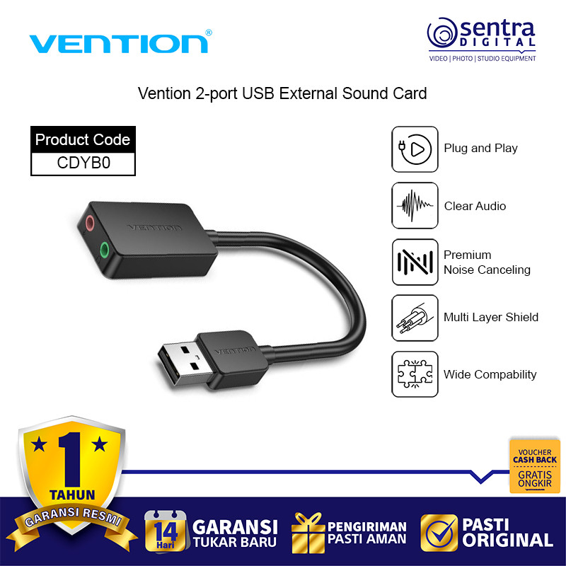 Jual Vention External Sound Card with Dual Port 3.5mm Jack 15cm Cable ...