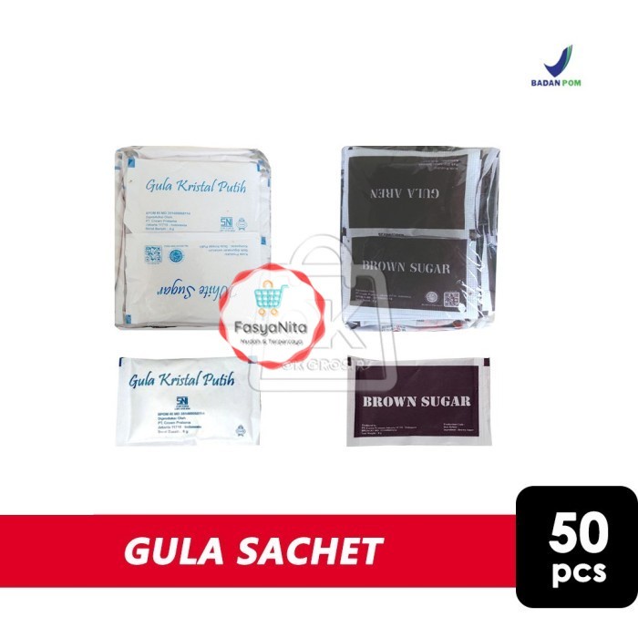 Jual Gula Sachet Hotel Kafe / White Sugar / Brown Sugar (Repack 50pcs ...