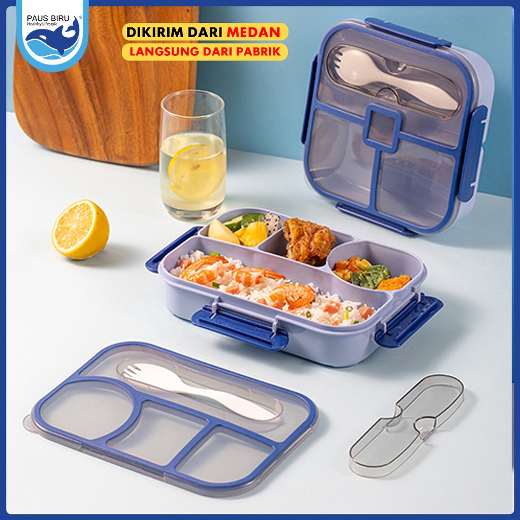 Jual Paus Biru - Lunch Box Kotak Bekal Bento Set Bersekat | Kotak Makan Siang Anak dan Dewasa ...