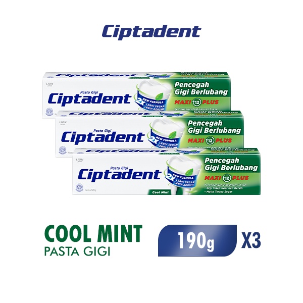 Jual Ciptadent Pasta Gigi Maxi 12 Cool Mint Tube 190 gr x3 | Shopee ...