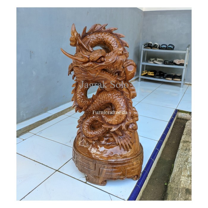 Jual Patung Naga Ukir Kayu Jati Tinggi 55cm murah | Shopee Indonesia