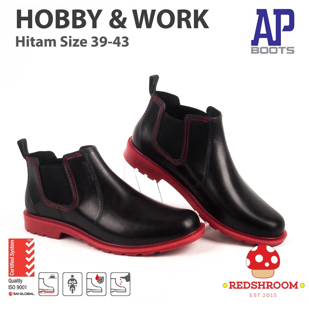 Jual Sepatu Boot Pendek Hobby & Work AP Boots Hitam Merah Karet Lokal ...
