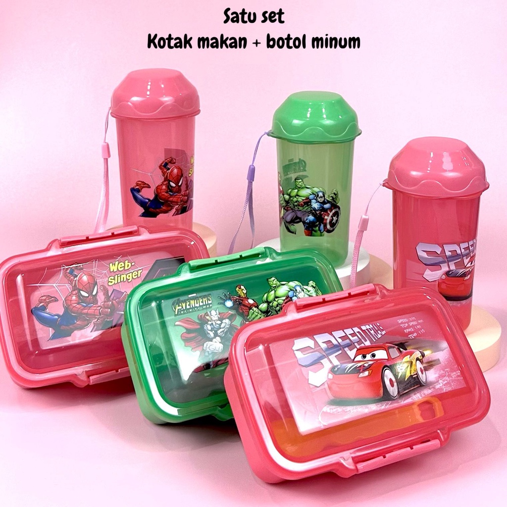 Jual BOS 1 Set Kotak Makan Botol Minum/Set Alat Makan/Lunch Box Anak/Botol Air Anak | Shopee ...