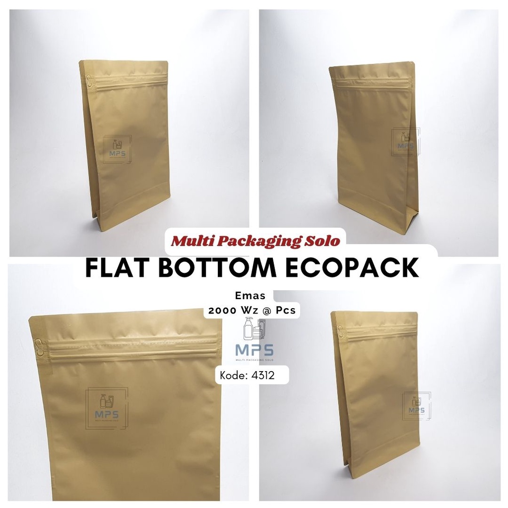 Jual Flat Bottom Ecopack Emas 2000 Wz @ Pcs / Pouch Ecopack / Plastik Kemasan / Kemasan Kopi ...