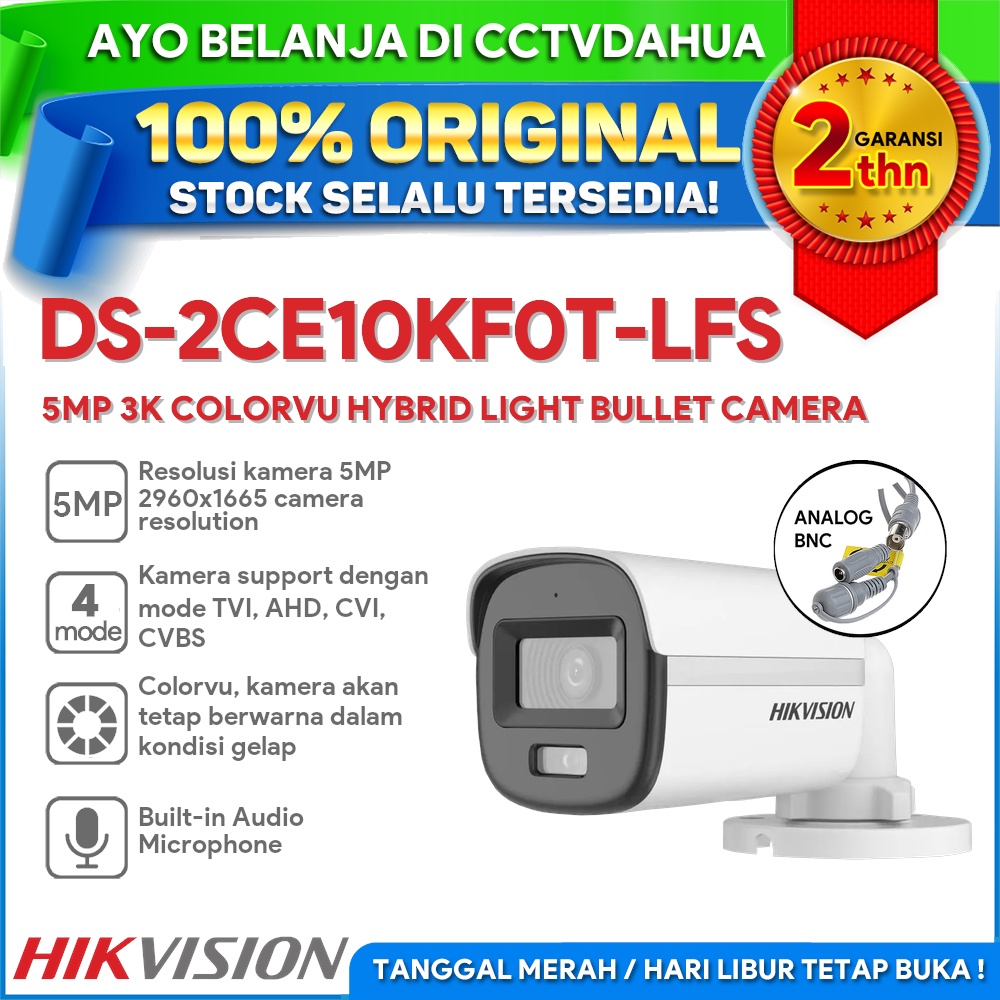 Jual HIKVISION DS-2CE10KF0T-LFS 5MP 3K COLORVU HYBRID LIGHT BULLET CAMERA | Shopee Indonesia