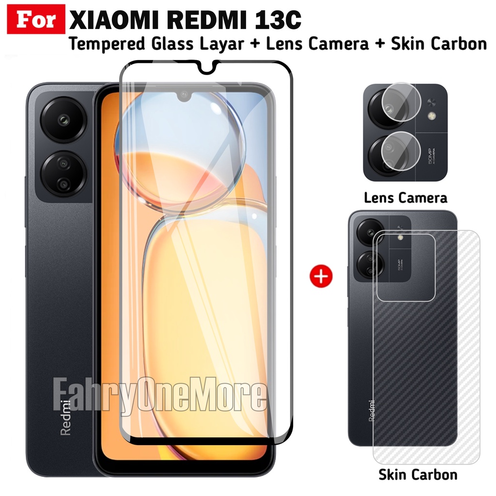 Jual PROMO 3in1 Tempered Glass Redmi 13C Layar Full Free Lens Camera ...