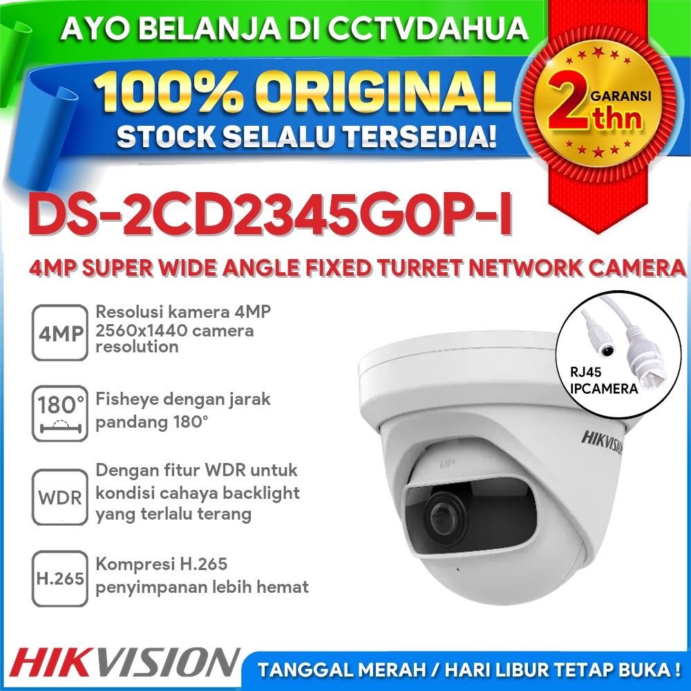 Jual HIKVISION DS-2CD2345G0P-I 4MP SUPER WIDE ANGLE FIXED TURRET IP CAMERA | Shopee Indonesia