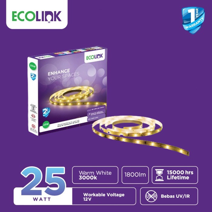 Jual Ecolink Lampu LED Strip 25W WW NW CDL (60 LEDs) 12VDC - Warm White ...