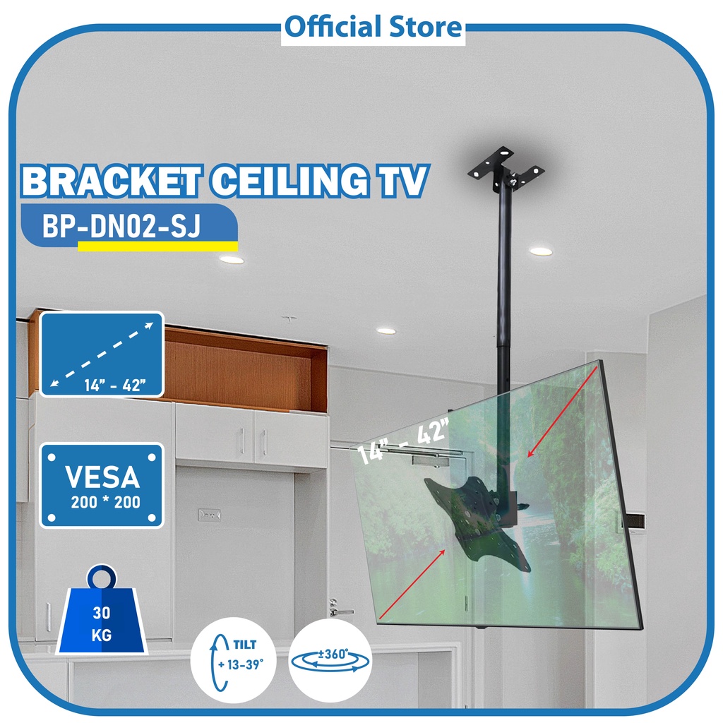 Jual Bracket Braket TV Gantung Plafon Ceiling 14 - 43 Inch Swivel ...