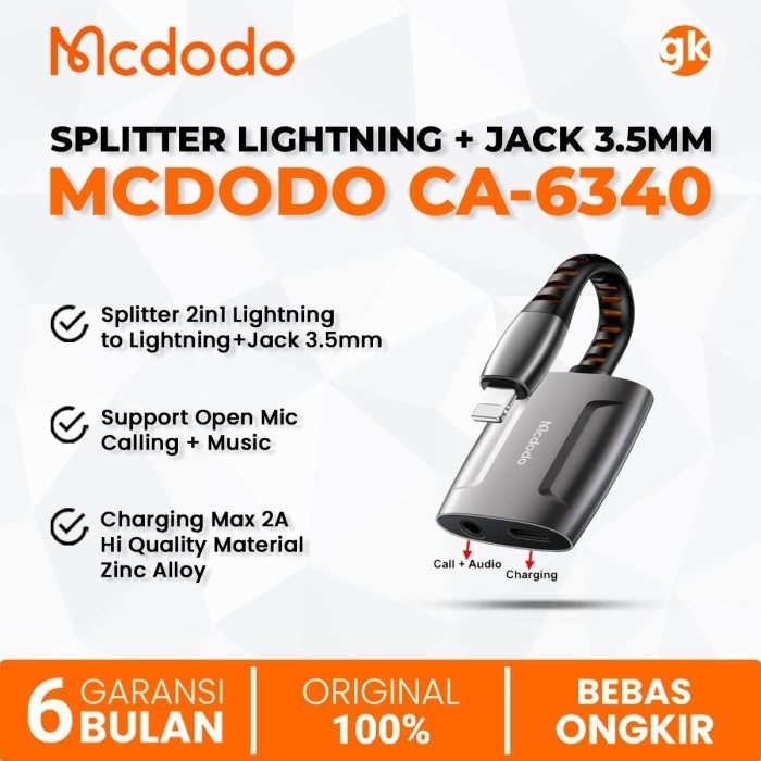 Jual MCDODO CA-6340 Splitter iPhone Lightning Charge + Audio Jack 3.5mm AUX 2in1 Adapter ...
