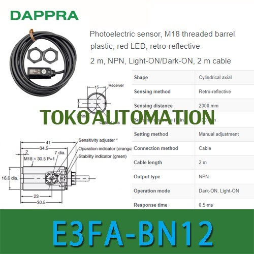 Jual LS99 E3FA-BN12 M18 2M NPN Light ON Dark ON Photoelectric sensor ...