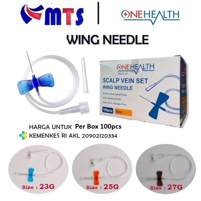 Jual COD - Wing Needle 23G 25G 27G 100 pcs ONEHEALTH Scalp Vein Set Needle Wing Per Box | Shopee ...