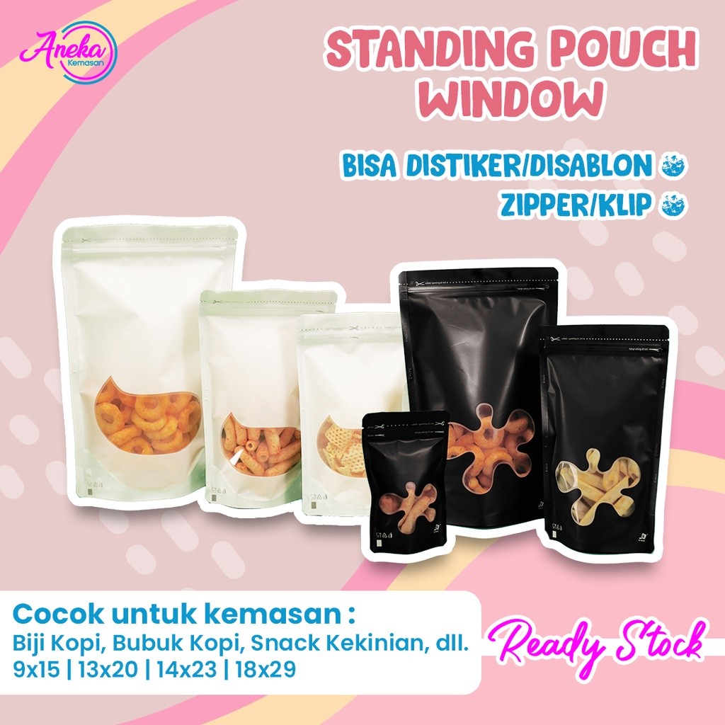 Jual (1 PACK ISI 10 PCS) Standing Pouch Window Transmetz Hitam Putih ...