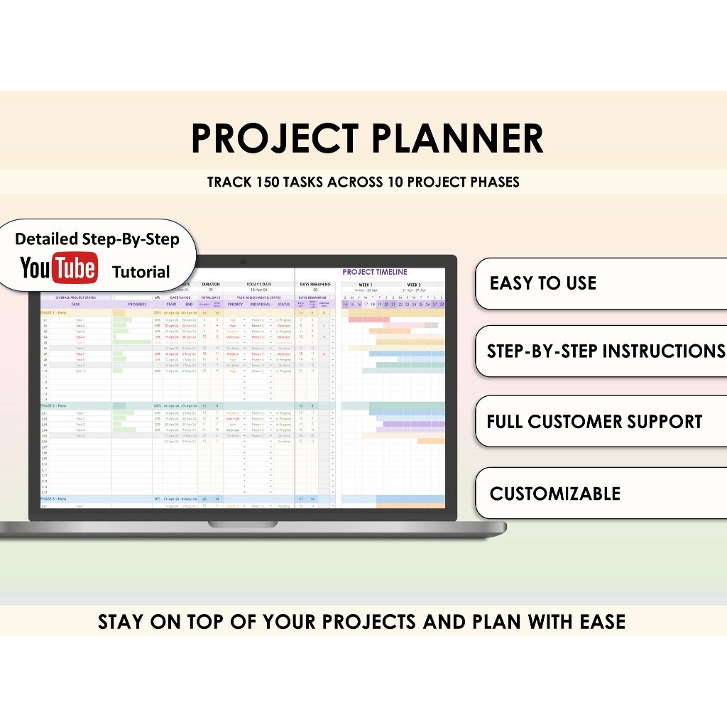 Jual Gantt Chart Google Sheets Excel Spreadsheet Project Planner Project Management Automated ...