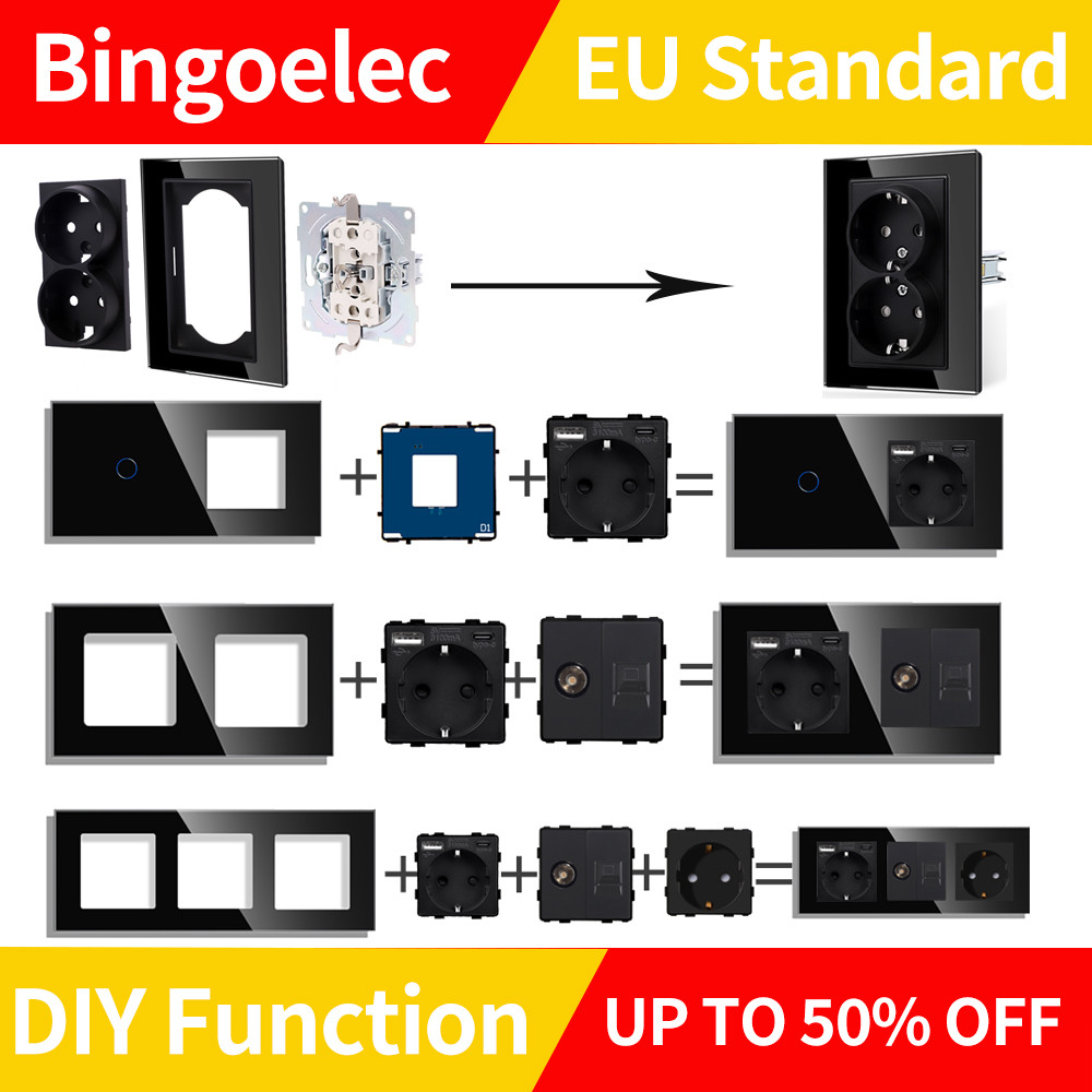 Jual EU Standard Wall Socket with USB Type-C RJ45 CAT6 TV /ST Socket ...