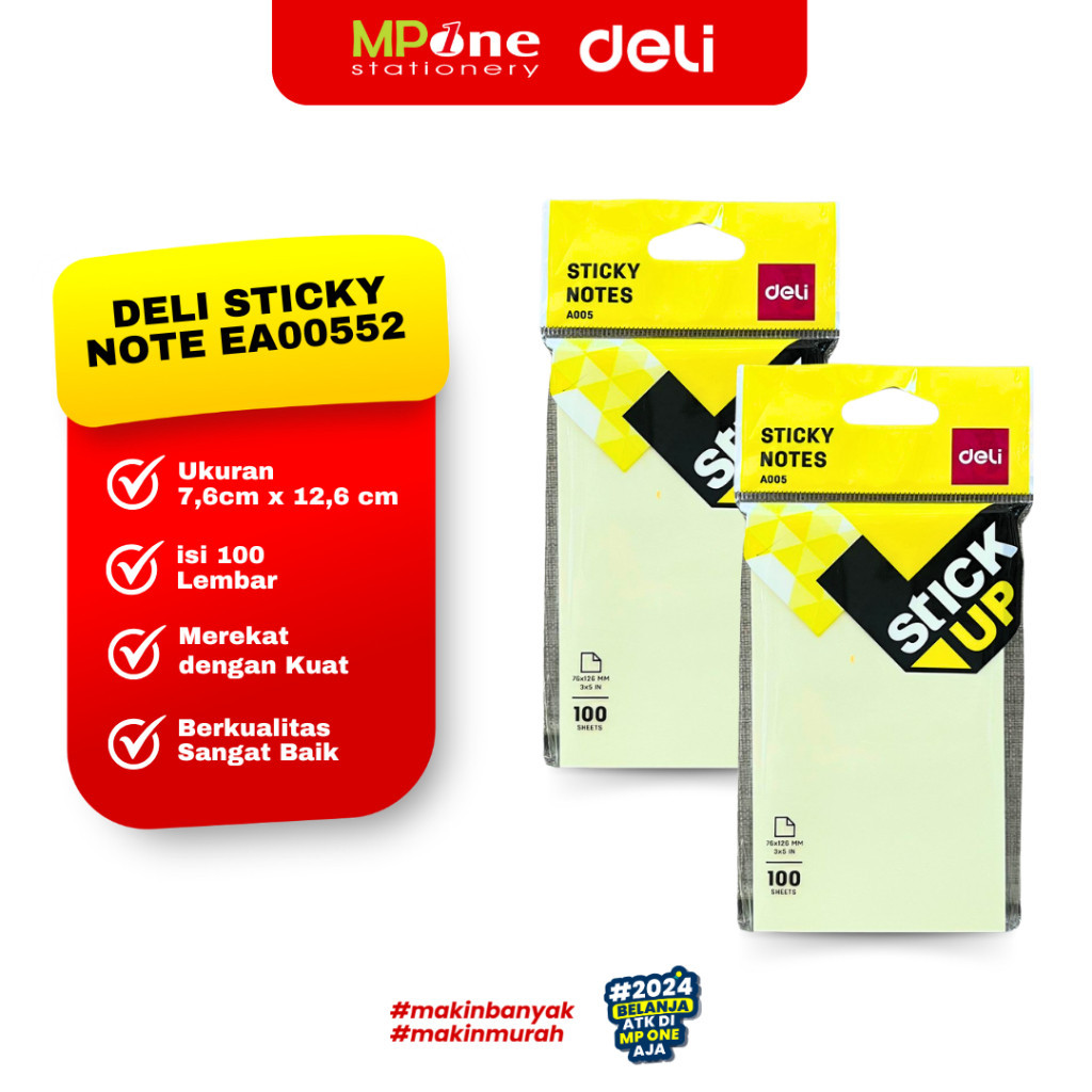 Jual (1 SHEET) Deli Sticky Note EA00552 3 X 5 YELLOW 100 Lembar / Memo ...