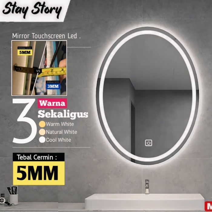 Jual Cermin 5mm Oval Wastafel Kamar Mandi Led Touch Screen Kaca Kapsul ...