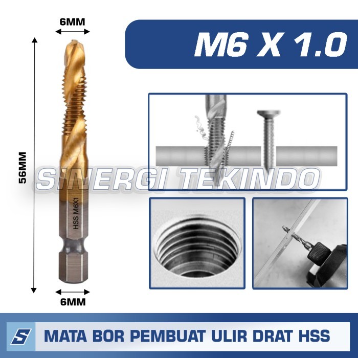 Jual Mata Bor Pembuat Ulir Drat Mur Baut M6 x 1.0 6mm Hand Tap Drill ...