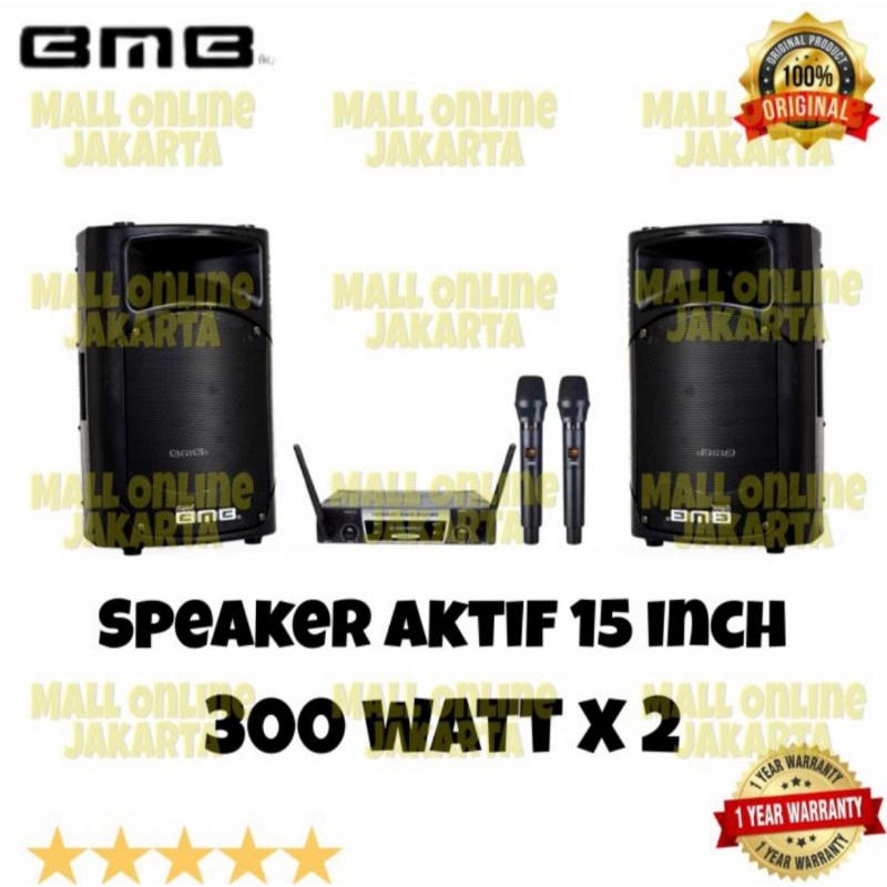 Jual Paket Speaker Aktif BMB 15inch Mn115a Original Mic Wireless ...