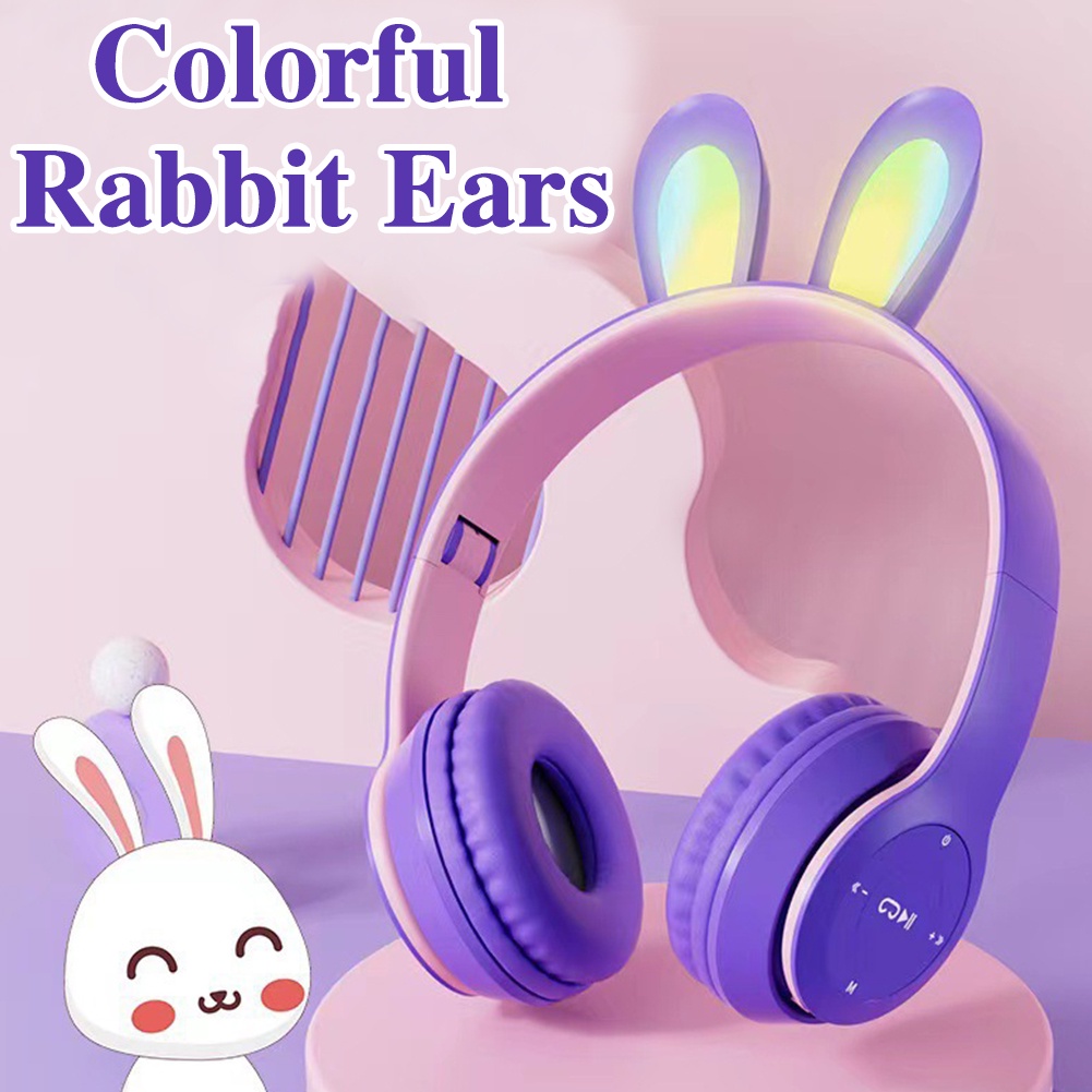 Jual Bluetooth-compatible Gaming Headset Cute Rabbit Ear Lightweight ...