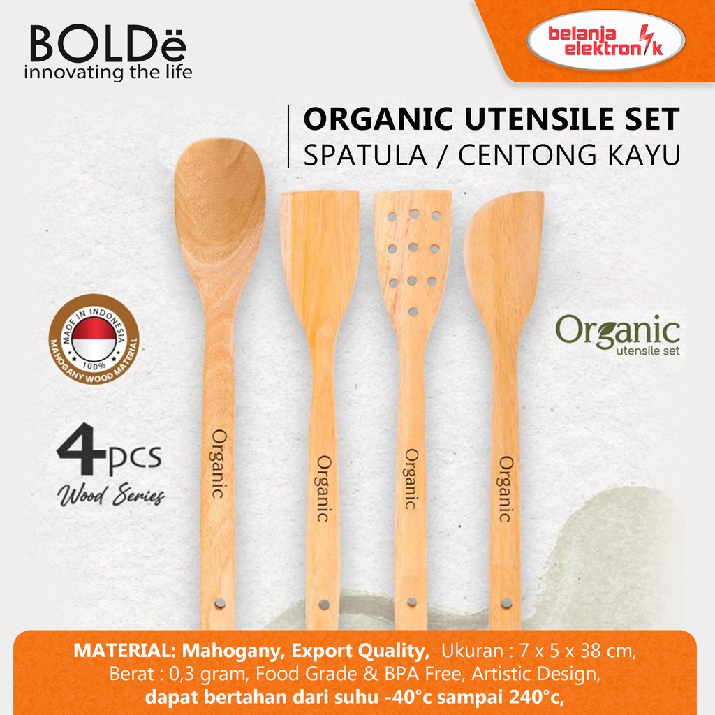 Jual BOLDE Organic Utensil Set 4 Pcs Wood Series Spatula / Centong Kayu ...