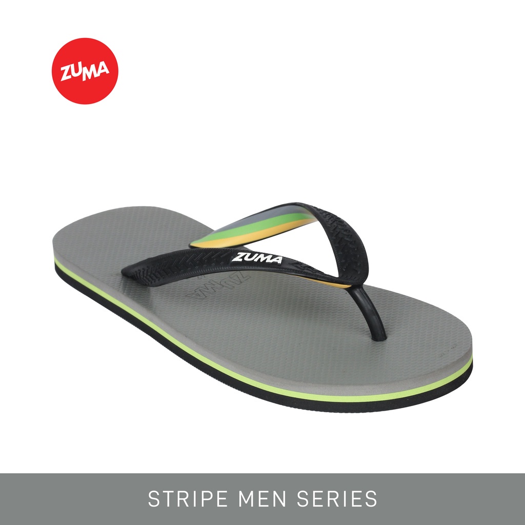 Jual Zuma Men Stripe 11 Silver Lime, Sandal Jepit Pria Karet Polos, Abu ...