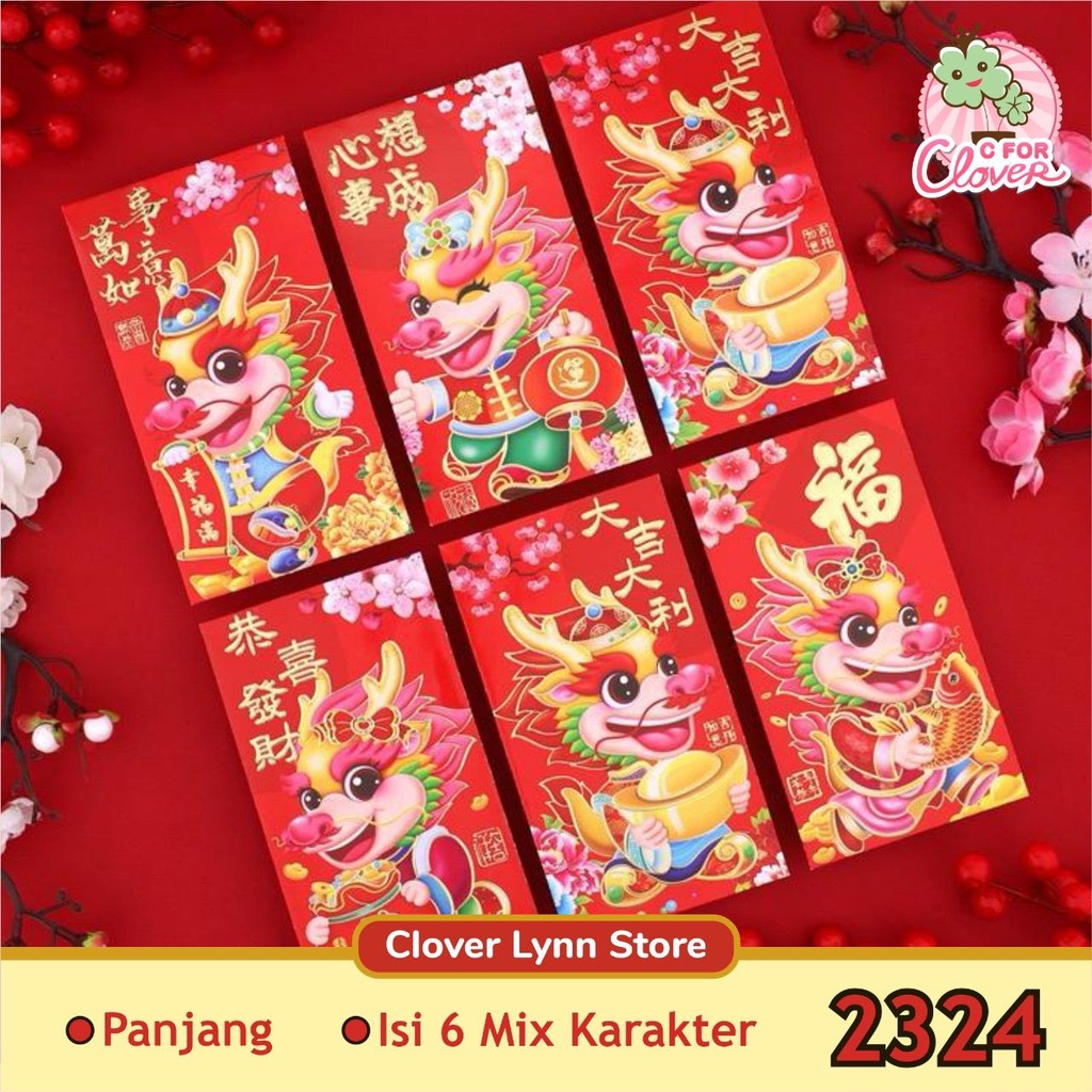 Jual ANGPAO PANJANG ISI 6PCS TAHUN NAGA 2024 imlek shio dragon hongpao ...