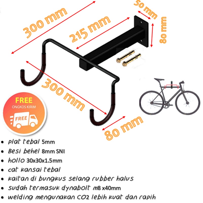 Jual gantungan sepeda dinding tembok |besi holo 30 tebal 1.5 mm| las ...