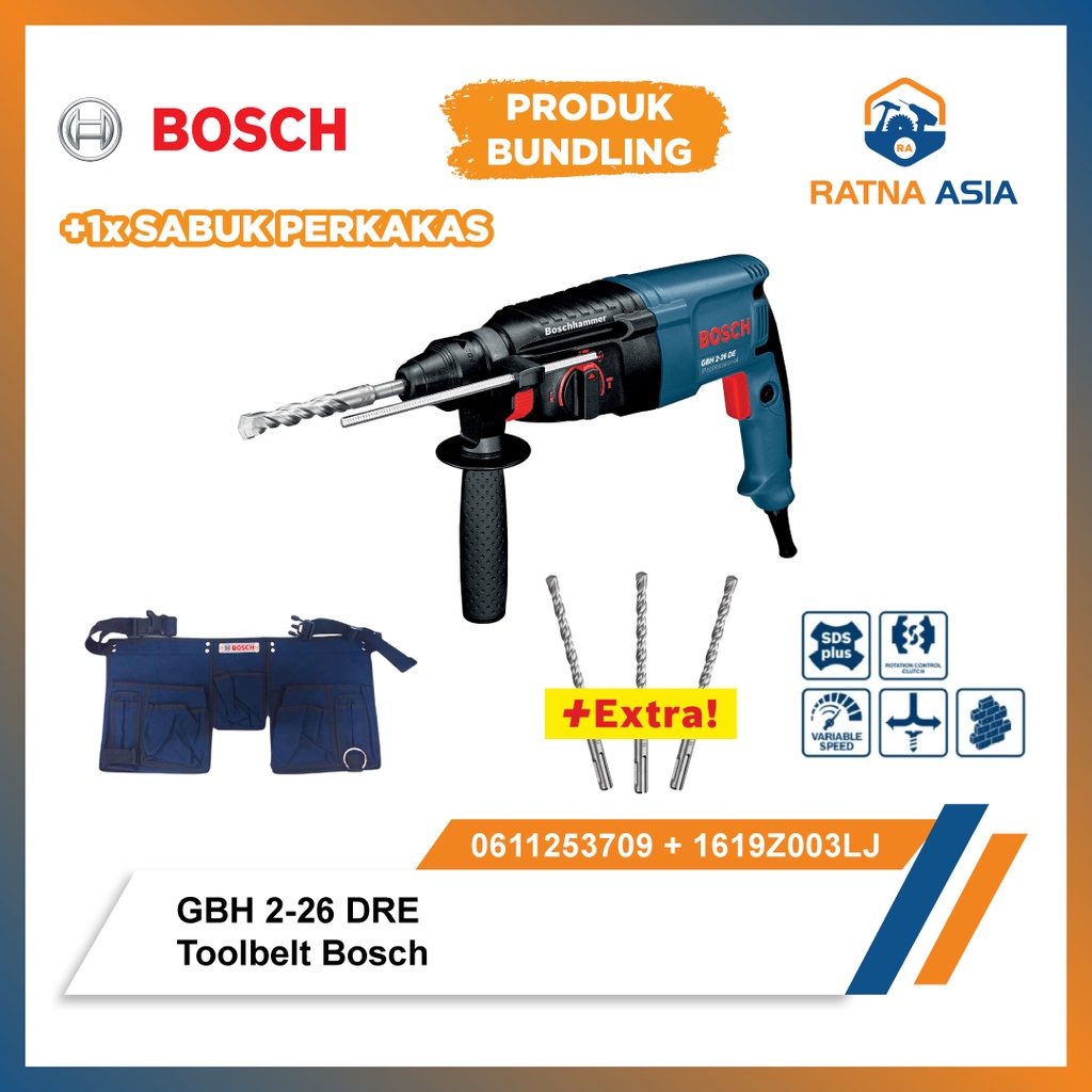 Jual Mesin Bor Beton GBH 2-26 DRE Rotary Hammer + Acc Sabuk Perkakas | Shopee Indonesia