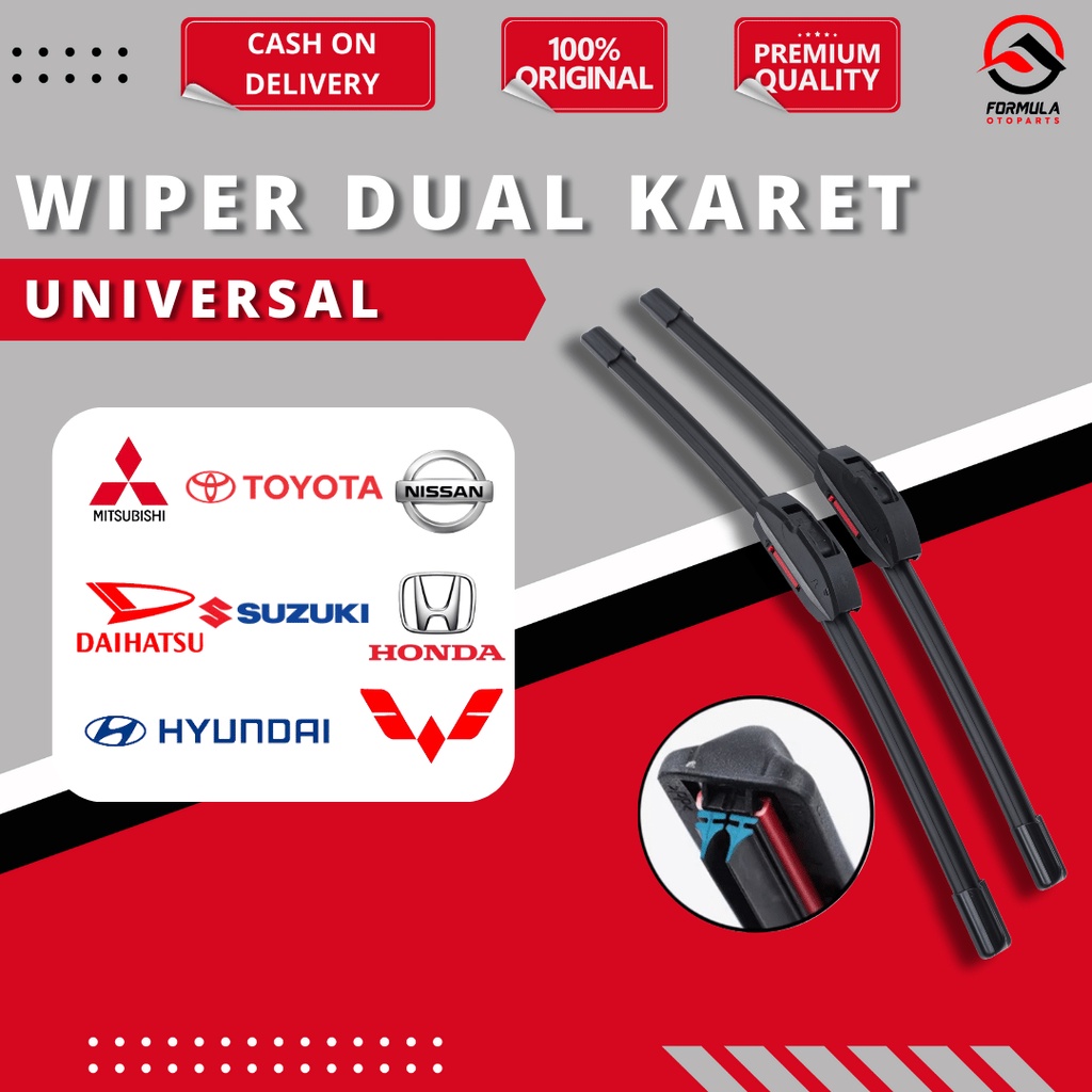 Jual Wiper Dual Blade - Wiper Mobil 2 Lapis Karet - Frameless Model Karet Ganda Double Karet 1 ...