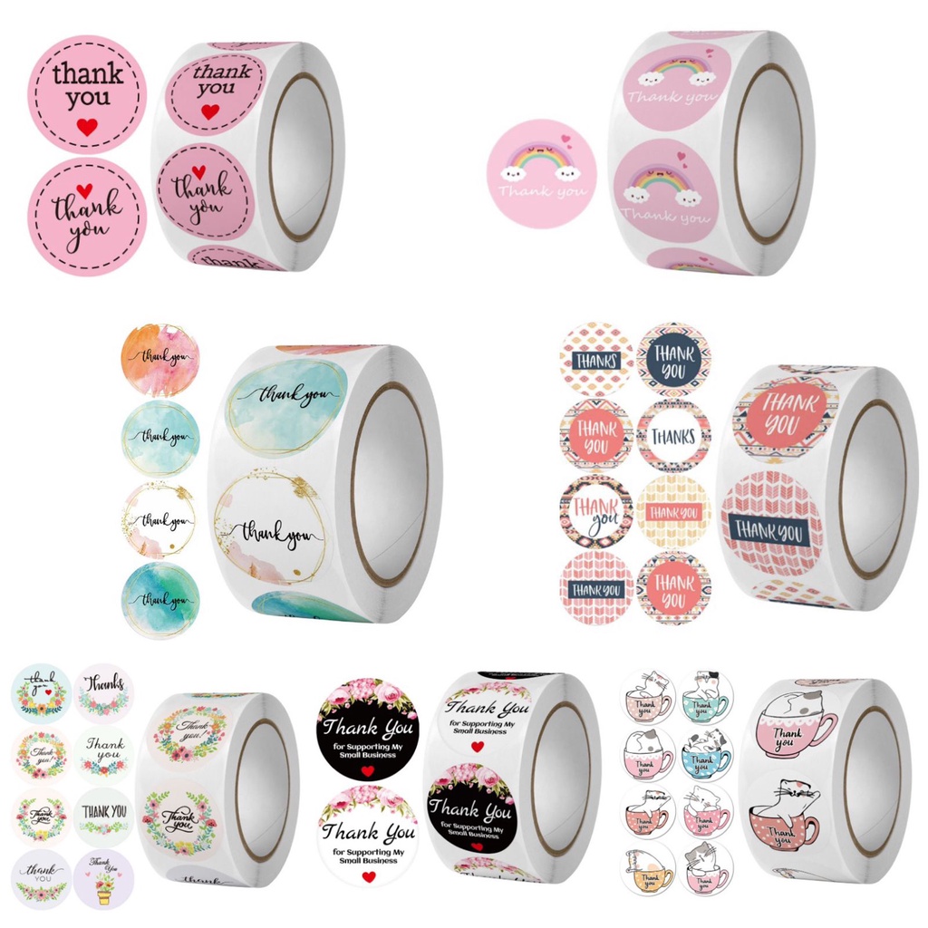 Jual Stiker Thank you / Stiker Roll 500pcs / Label Roll stiker | Shopee ...