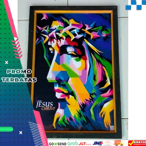Jual hiasan dinding poster Yesus Kristus plus bingkai ukuran 53×35 ...