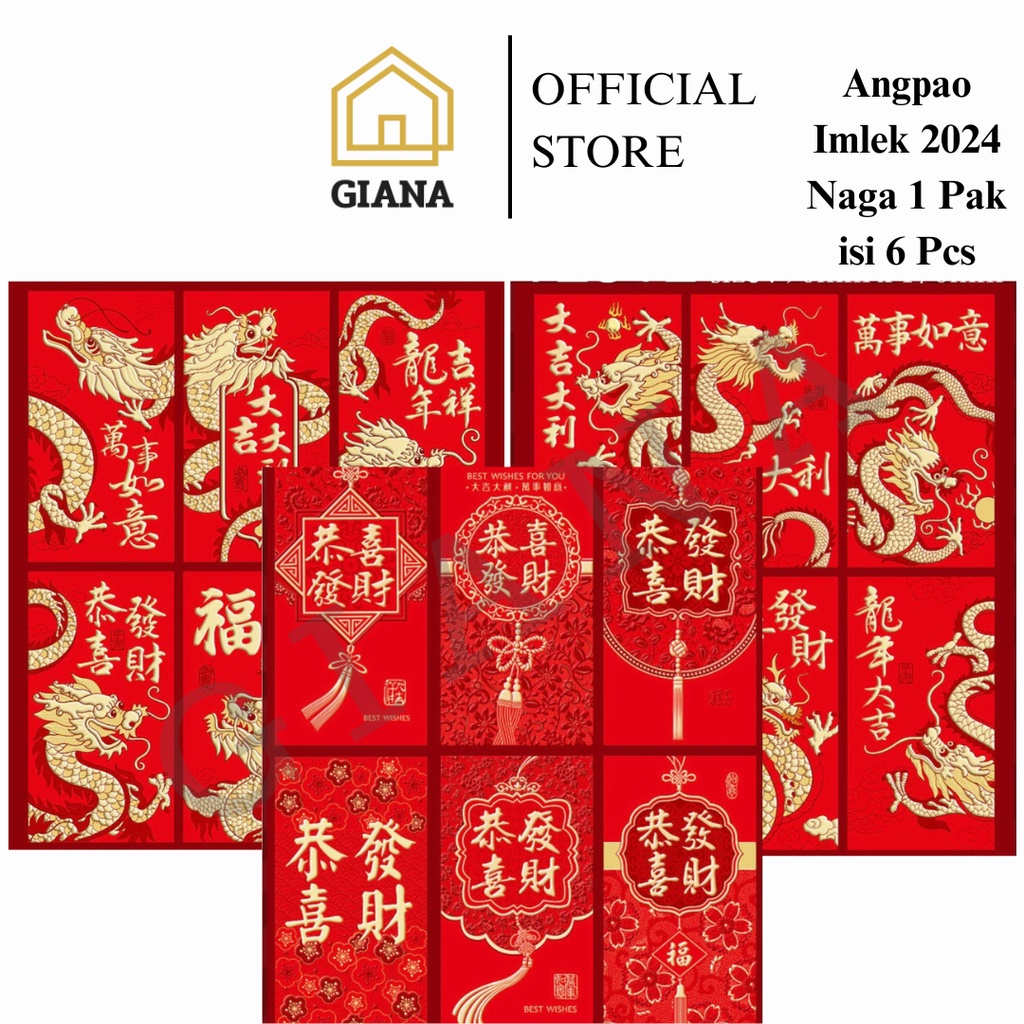 Jual GIA BISA INSTAN Angpao Imlek 2024 Tahun Naga Angpao Panjang dan Sedang 1 Pak isi 6 Pcs ...