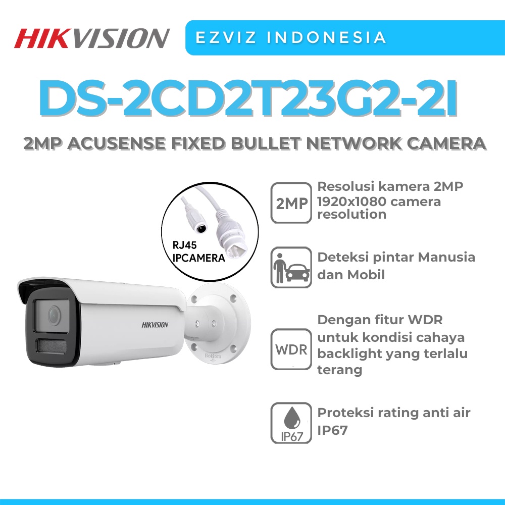 Jual HIKVISION DS-2CD2T23G2-2I 2MP ACUSENSE FIXED BULLET NETWORK CAMERA | Shopee Indonesia
