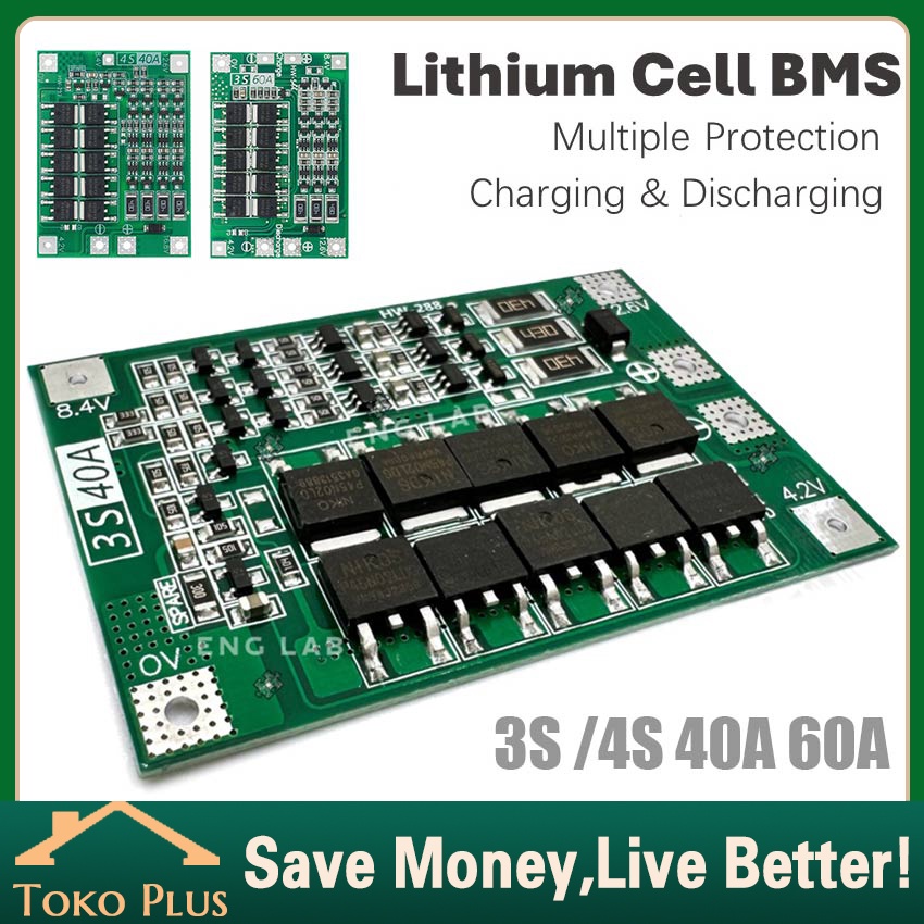 Jual BMS 3S 4S 40A 60A Balance 18650 Lithium Battery Pack 12.6V 16.8V ...