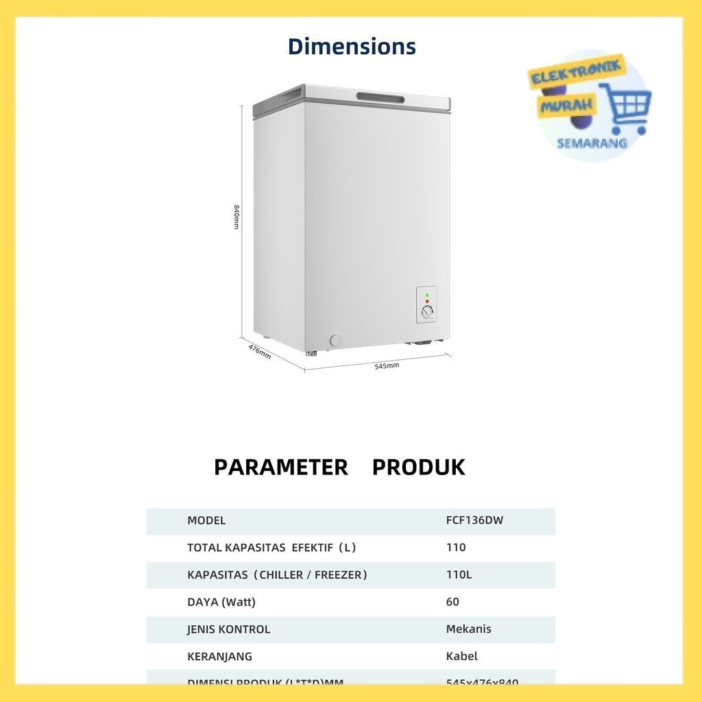 Jual CHANGHONG CHEST FREEZER BOX FCF 136 / FCF 136 KAPASITAS 110 LITER ...