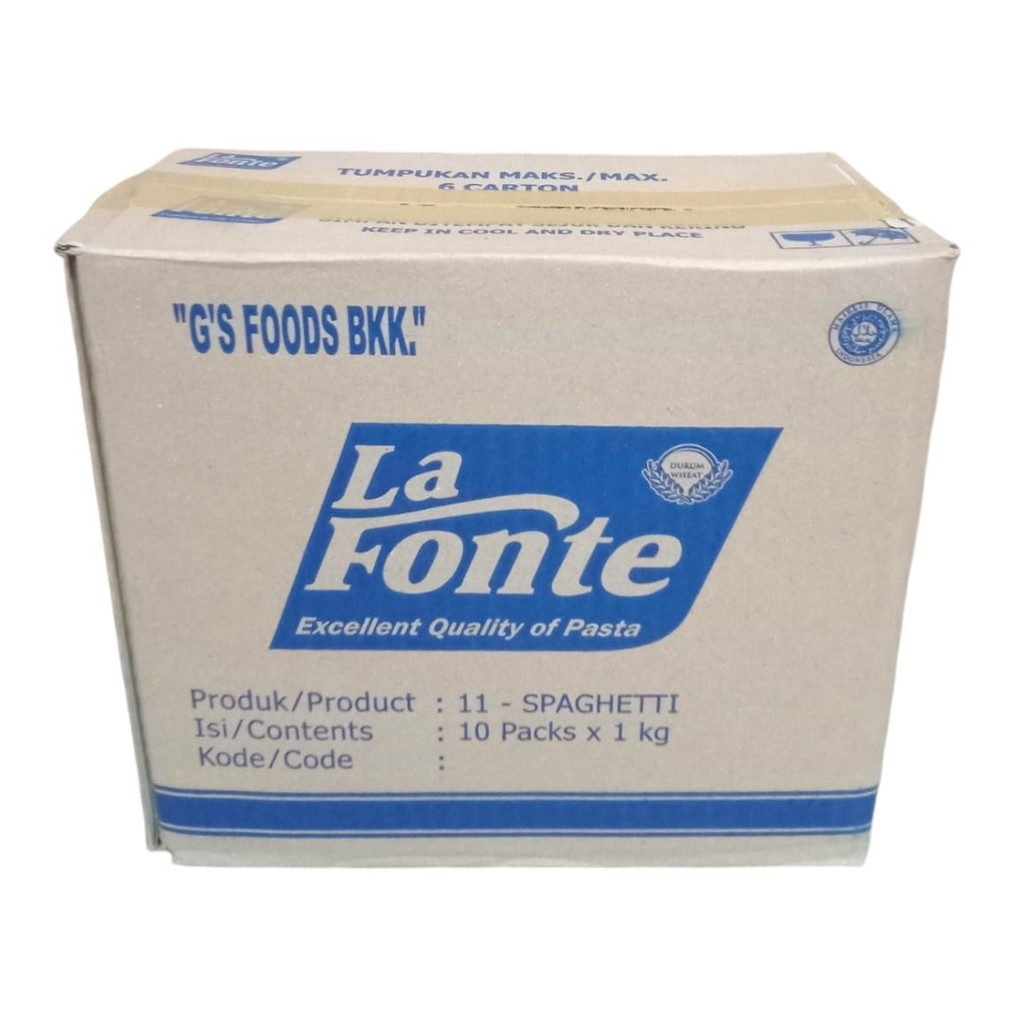 Jual Pasta spageti La Fonte spaghetti mentah instan 10 x 1 kg 1kg (1 ...