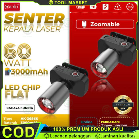 Jual AOKI Senter Kepala Cahaya Maksimal Plus RechargePro Dengan USB-C, 60W Fokus & Penyebaran ...