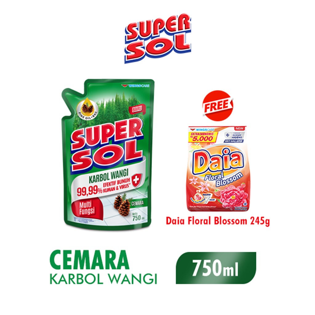 Jual Supersol Pembersih Lantai Karbol Pine 750 ml free Daia Floral ...