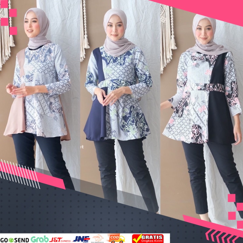 Jual TREND BATIK MASA KINI DESAIN BARU HARGA MURAH /Baju Batik Wanita Modern Blouse Batik Kantor ...